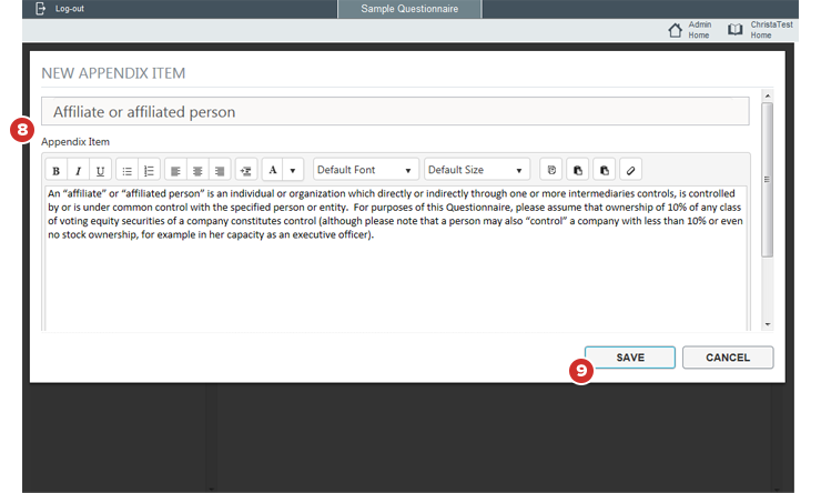 Creating an appendix (D&O)