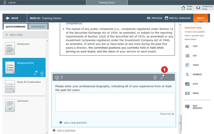 Creating a linkable question (D&O)