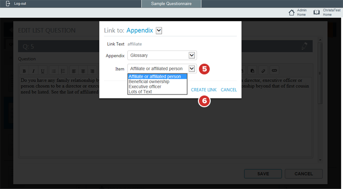Linking to appendix items (Evaluations)